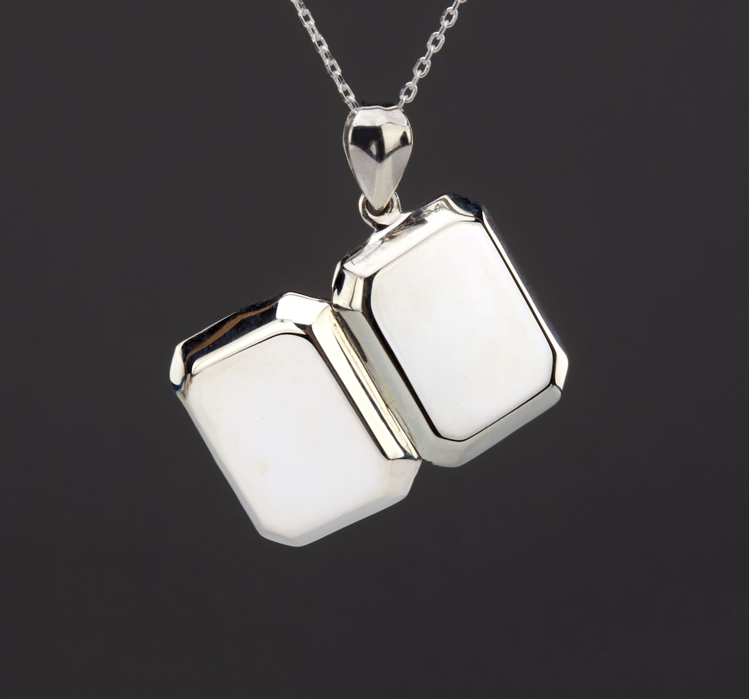 Sterling Silver Rectangle Locket With Photo,custom Engraving,memorial ...