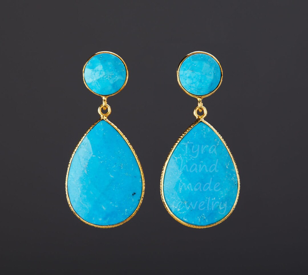 Two Tier Large Turquoise Dangle Earring,turquoise Post Earrings,long ...