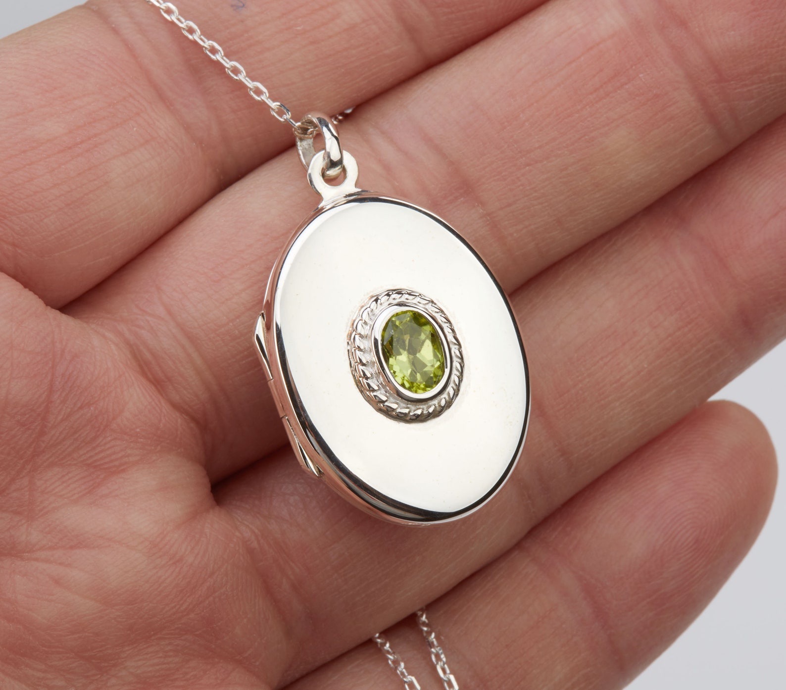 Peridot Set on Sterling Silver Oval Locket With Photo,custom Engraving ...