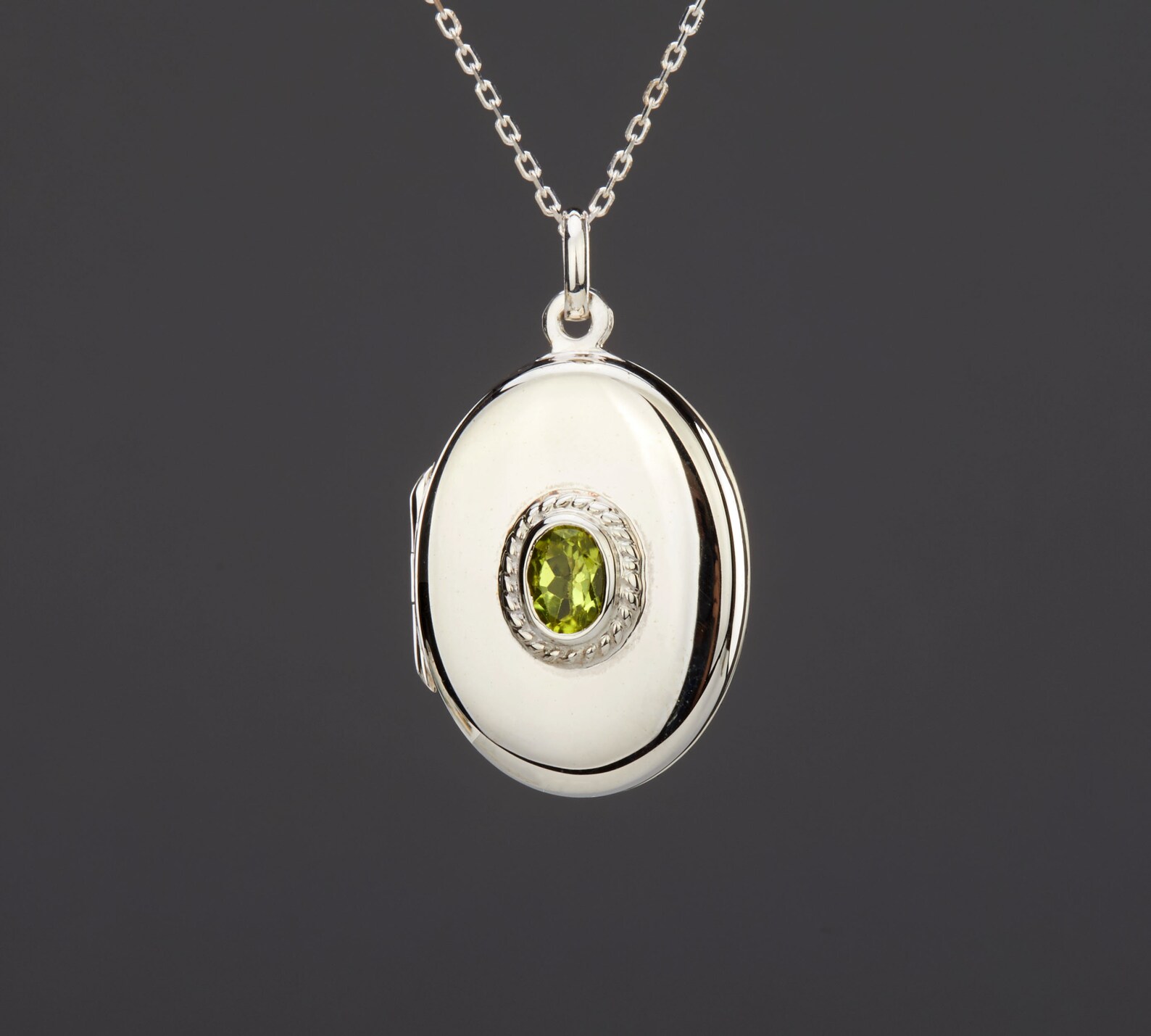 Peridot Set on Sterling Silver Oval Locket With Photo,custom Engraving ...