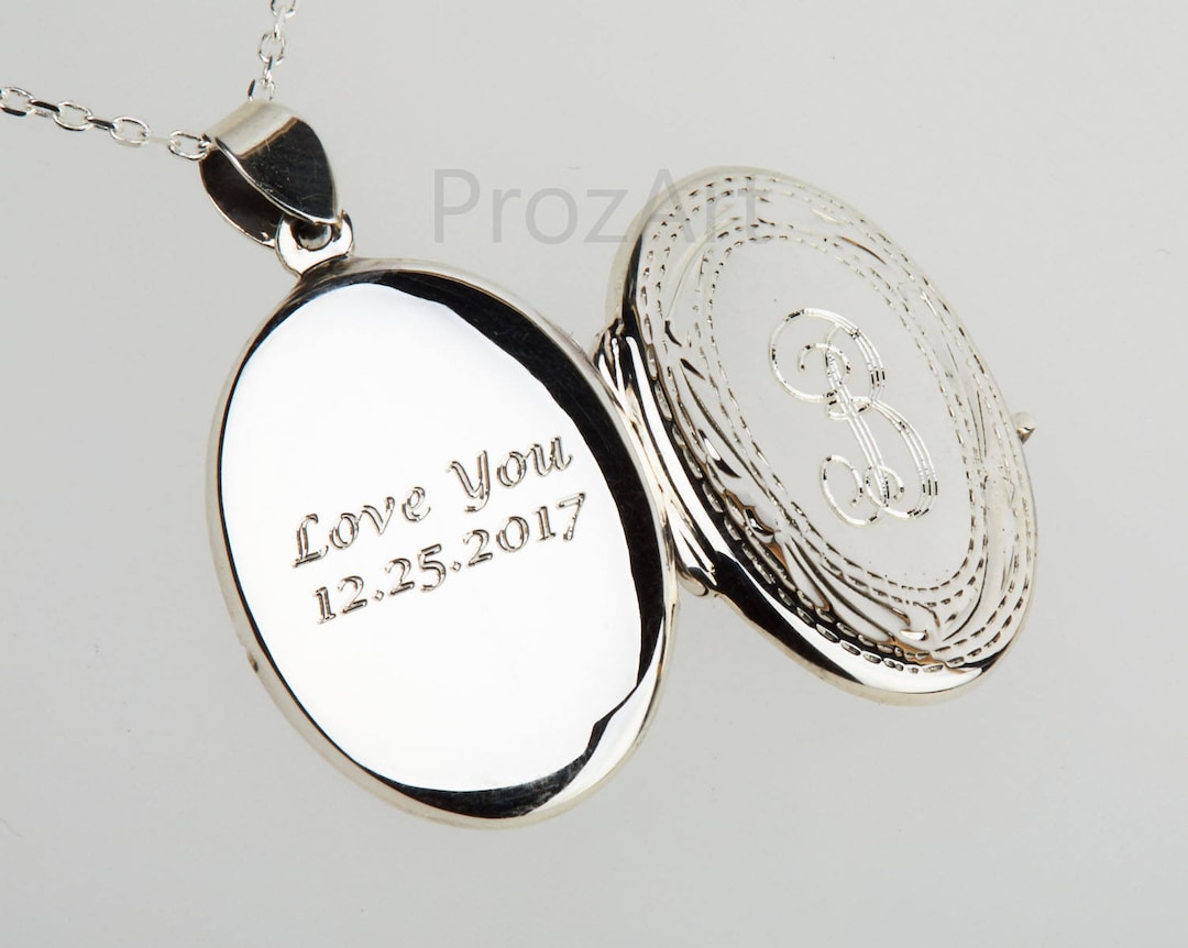 Engraved Sterling Silver Locket With Photo,patterned Border,custom ...