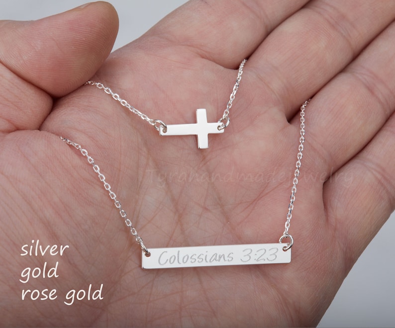 Double Layer Cross Bar Necklace,sideways Cross,custom Engraved Bar,name ...