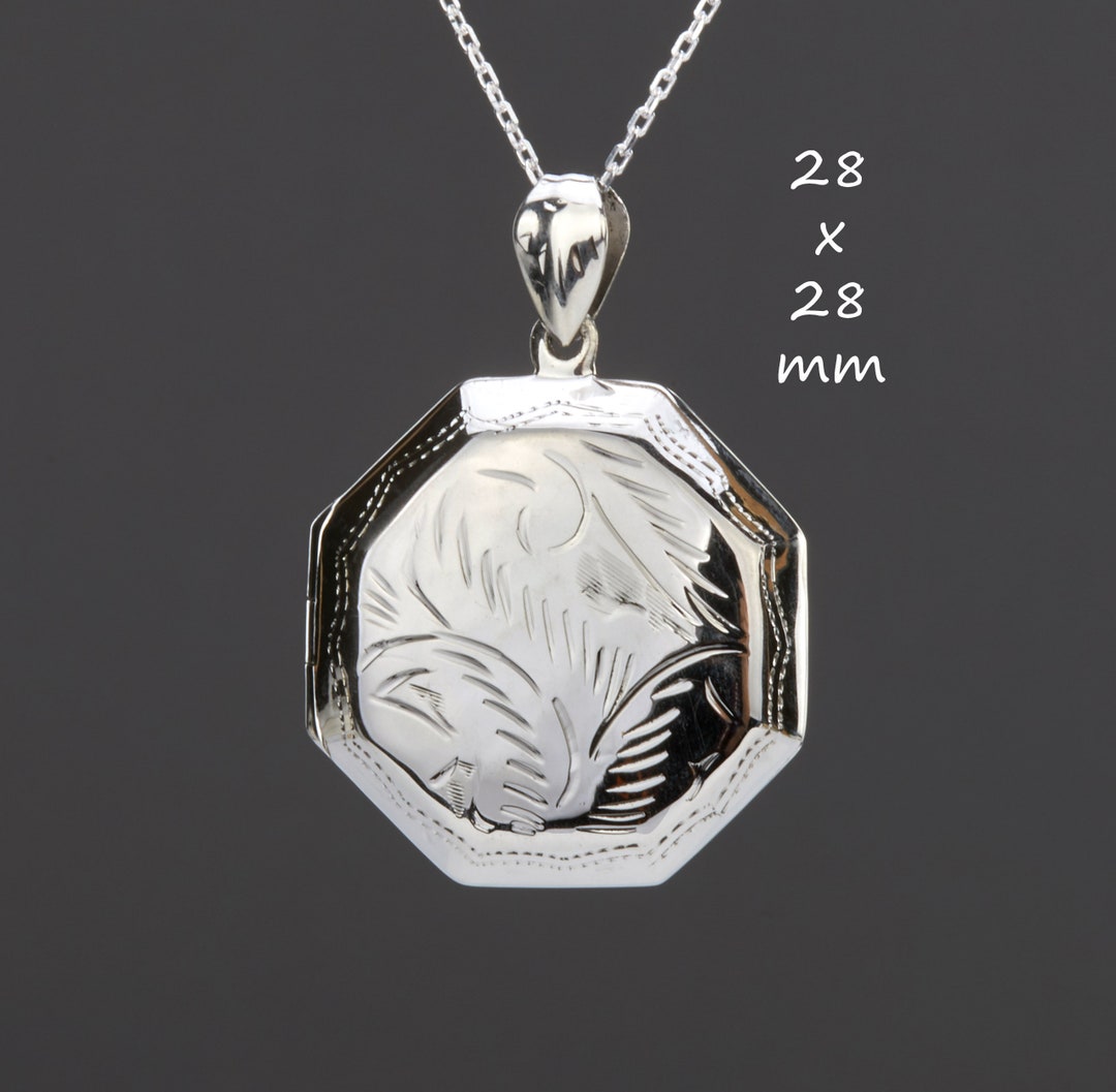 Very Large Sterling Silver Octagon Locket With Photo,etched Floral Box ...