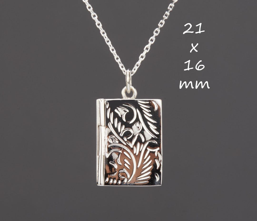 Sterling Silver Rectangle Book Locket With Photo and Engraving,etched ...