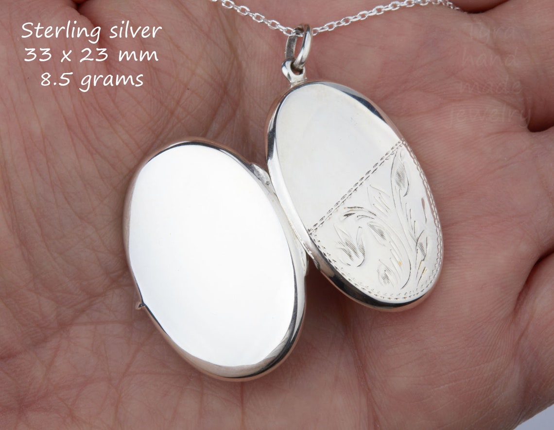 Large sterling silver oval locket with photoCustom engraved | Etsy