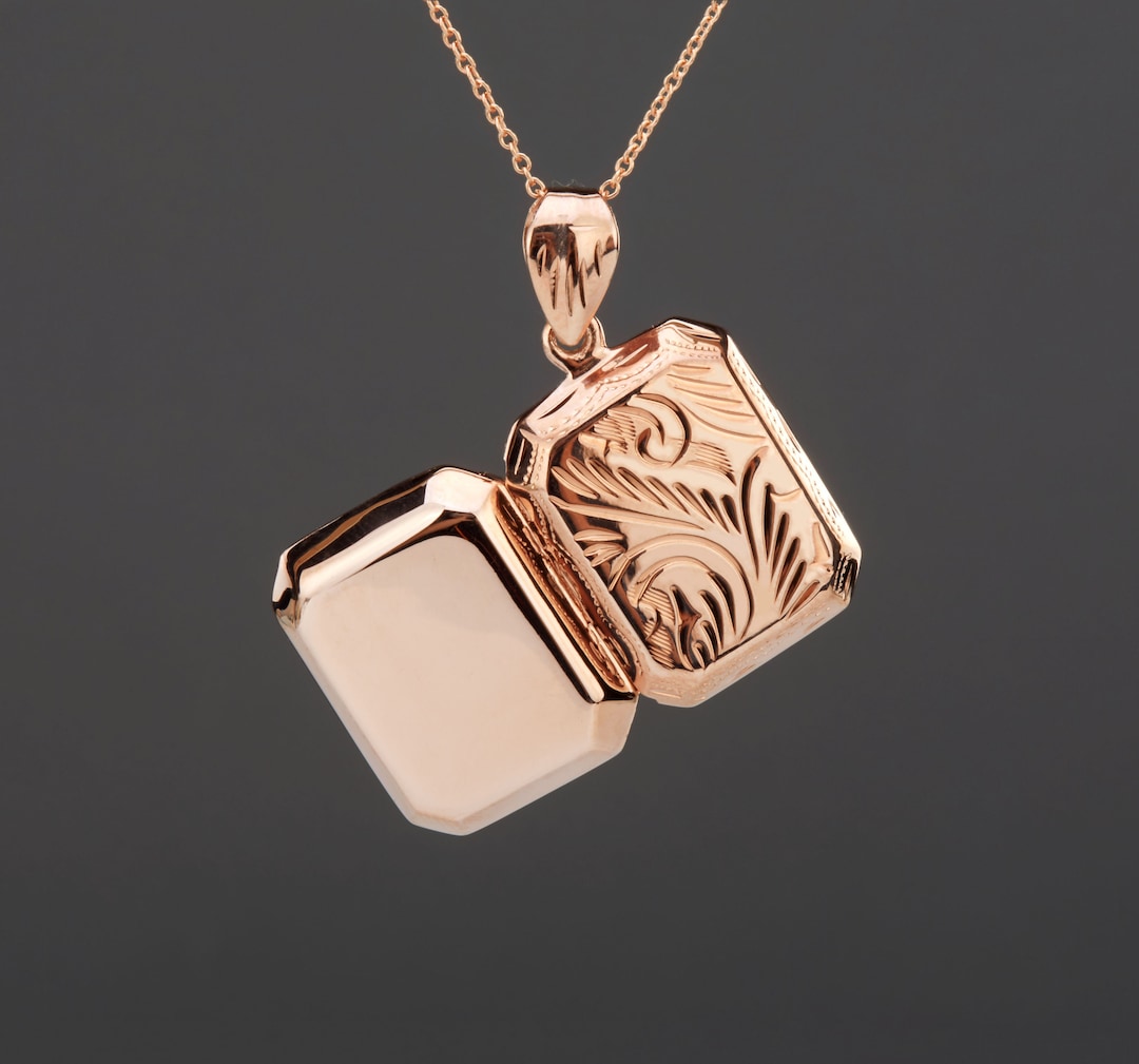 Rose Gold Vermeil Rectangle Box Locket With Photo,custom Engrave ...