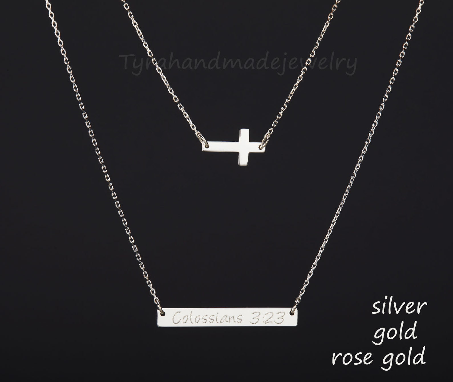 Double Layer Cross Bar Necklacepersonalized Cross - Etsy