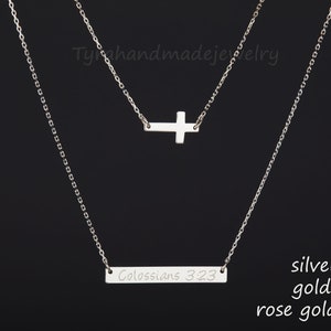 Double Layer Cross Bar Necklace,personalized Cross Necklace,custom ...