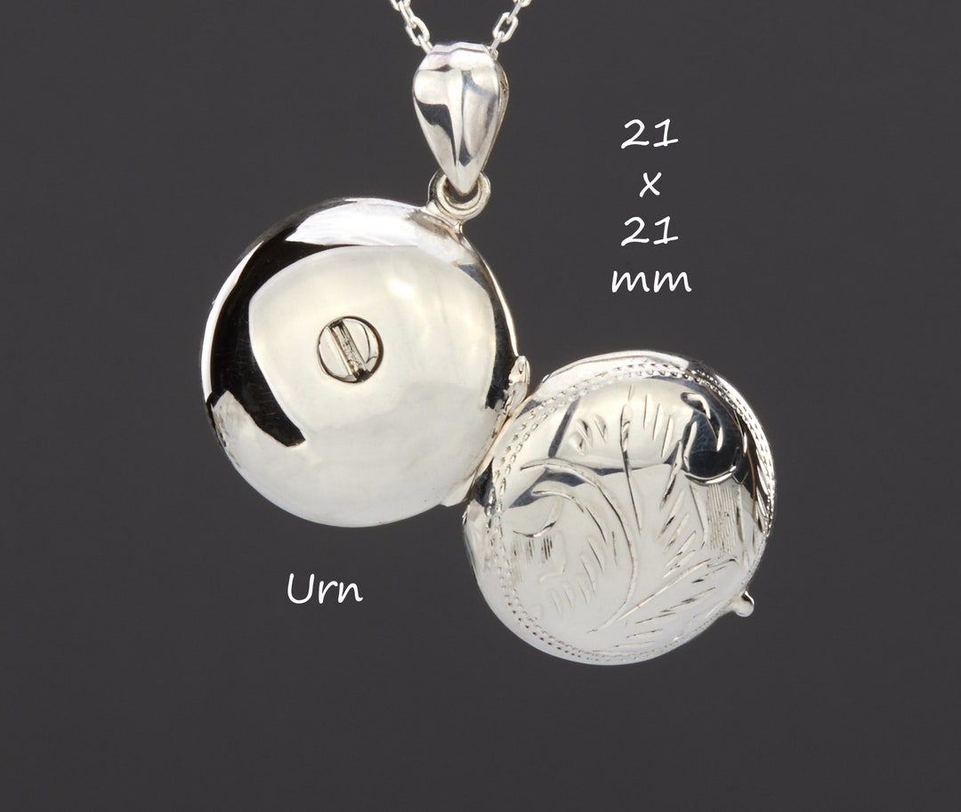 Sterling Silver Round Cremation Urn Locket With Photo and Engraving ...