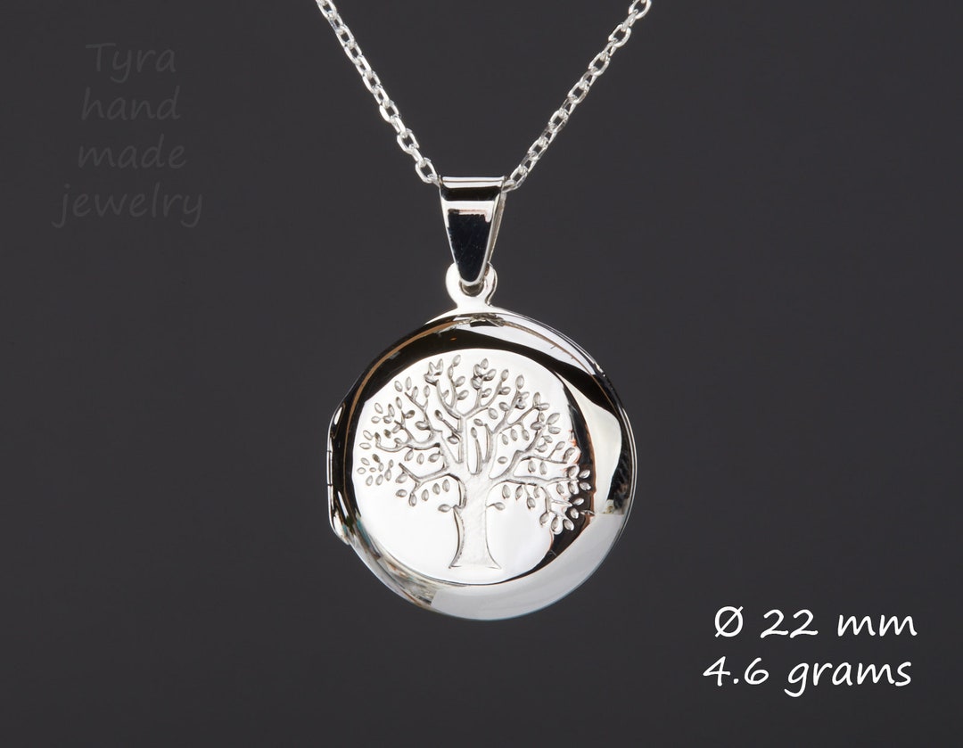 Sterling Silver Family Tree Round Locket With Photo,engraved Memorial ...