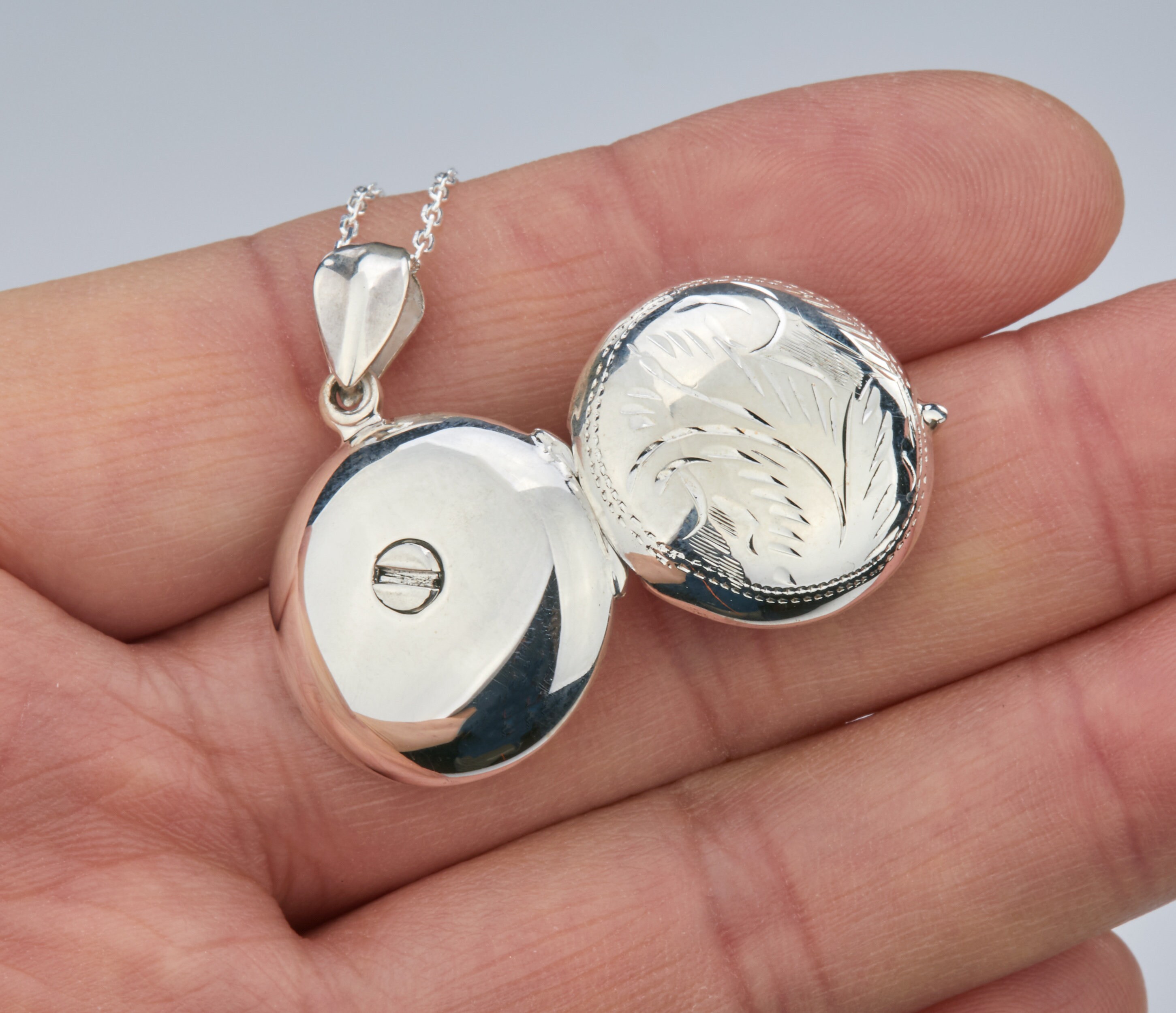 Sterling Silver Round Cremation Urn Locket With Photo and Engraving ...