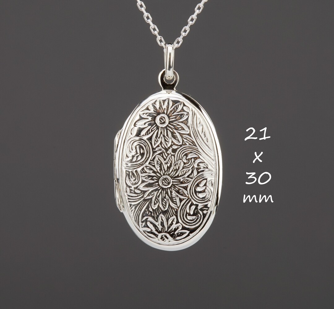 Large Ornate Oval Sterling Silver Photo Locket With Stamped Daisy,april ...