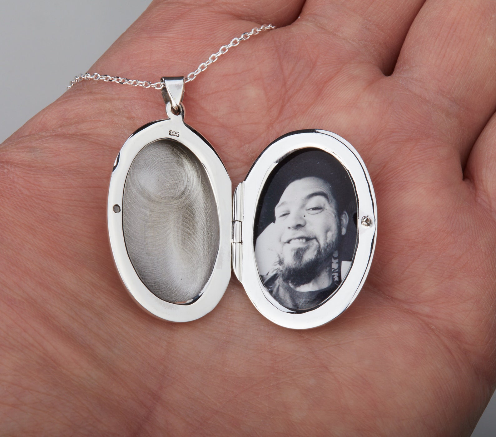 Large Sterling Silver Oval Locket With Photocustom Engraved | Etsy