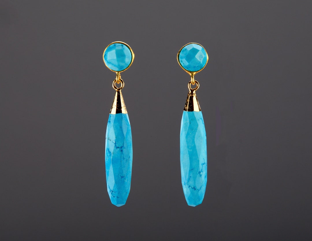 Two Tier Long Rod Turquoise Dangle Earring,turquoise Post Earring,long ...