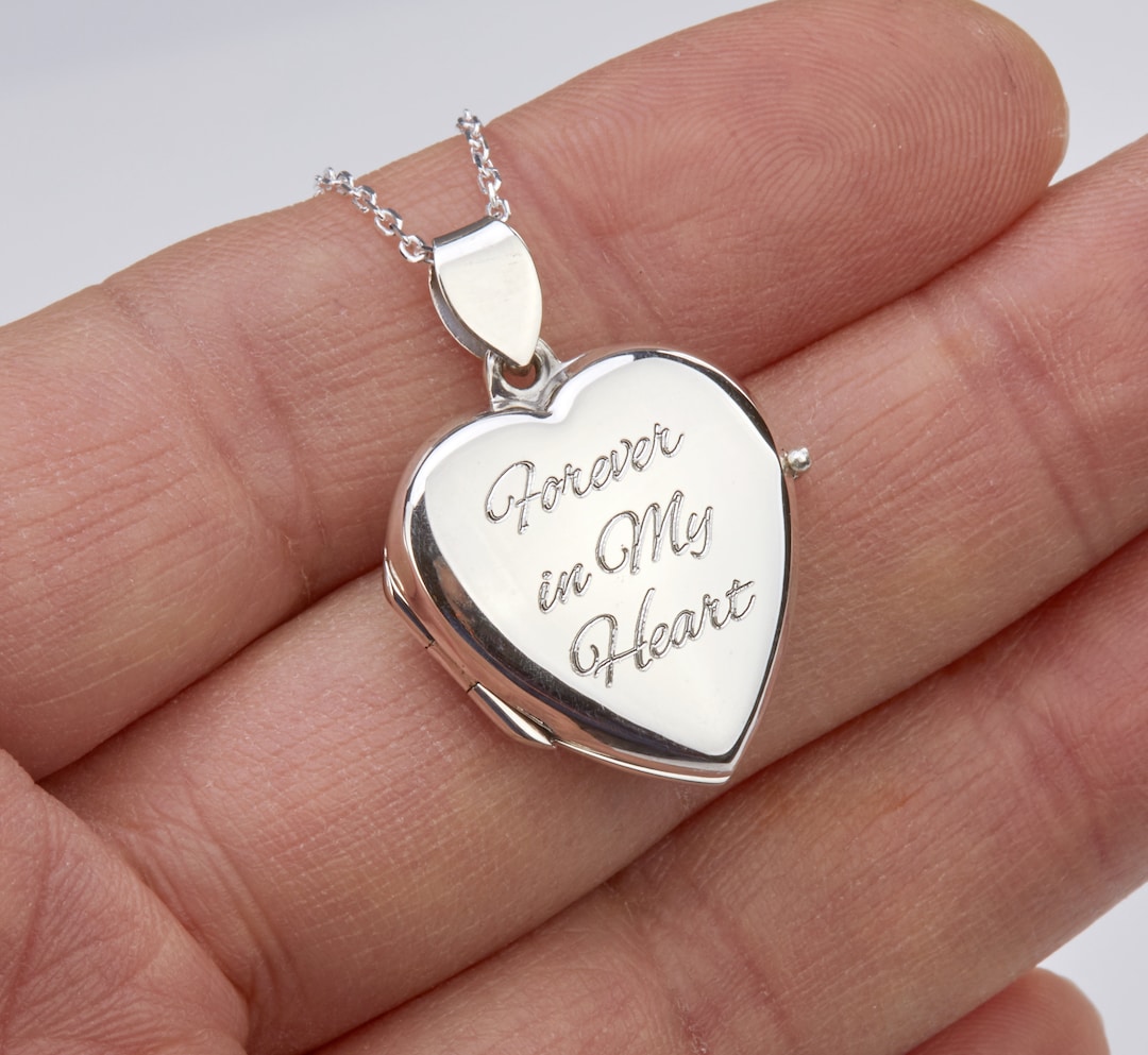 Custom Engrave Silver Heart Locket Necklace With Photo,valentines Heart ...