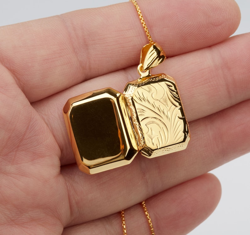 Gold Vermeil Rectangle Box Locket With Photo,custom Engrave,victorian ...