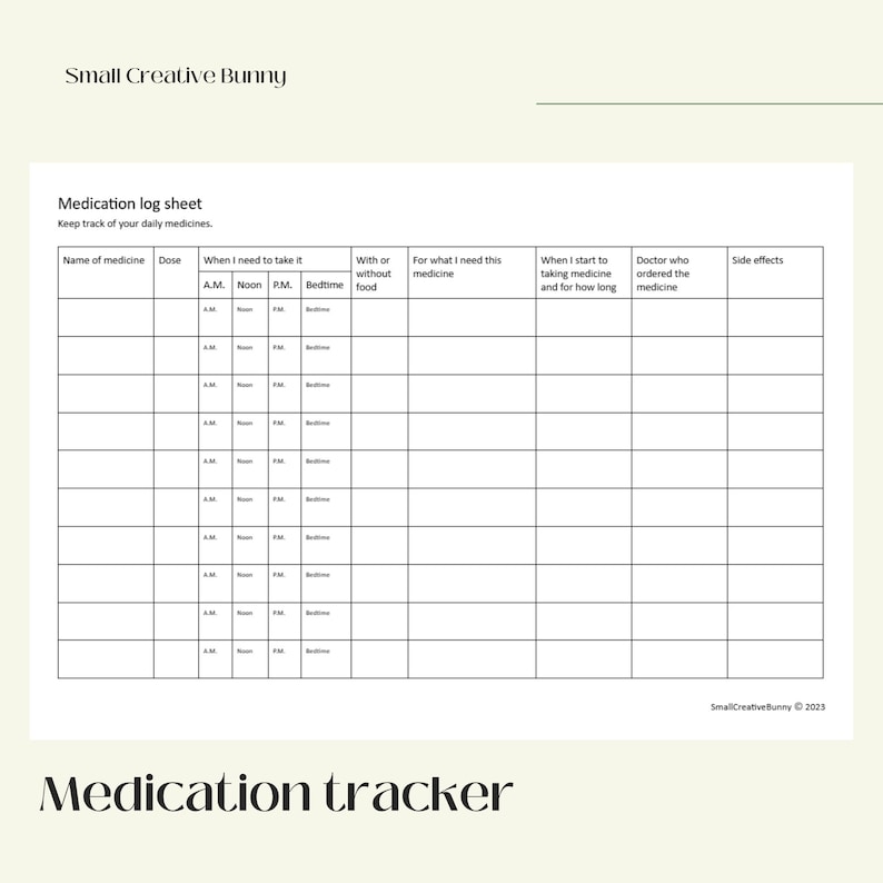 Medication Log, Keep Track on Your Medicines, Medication Tracker, Track ...