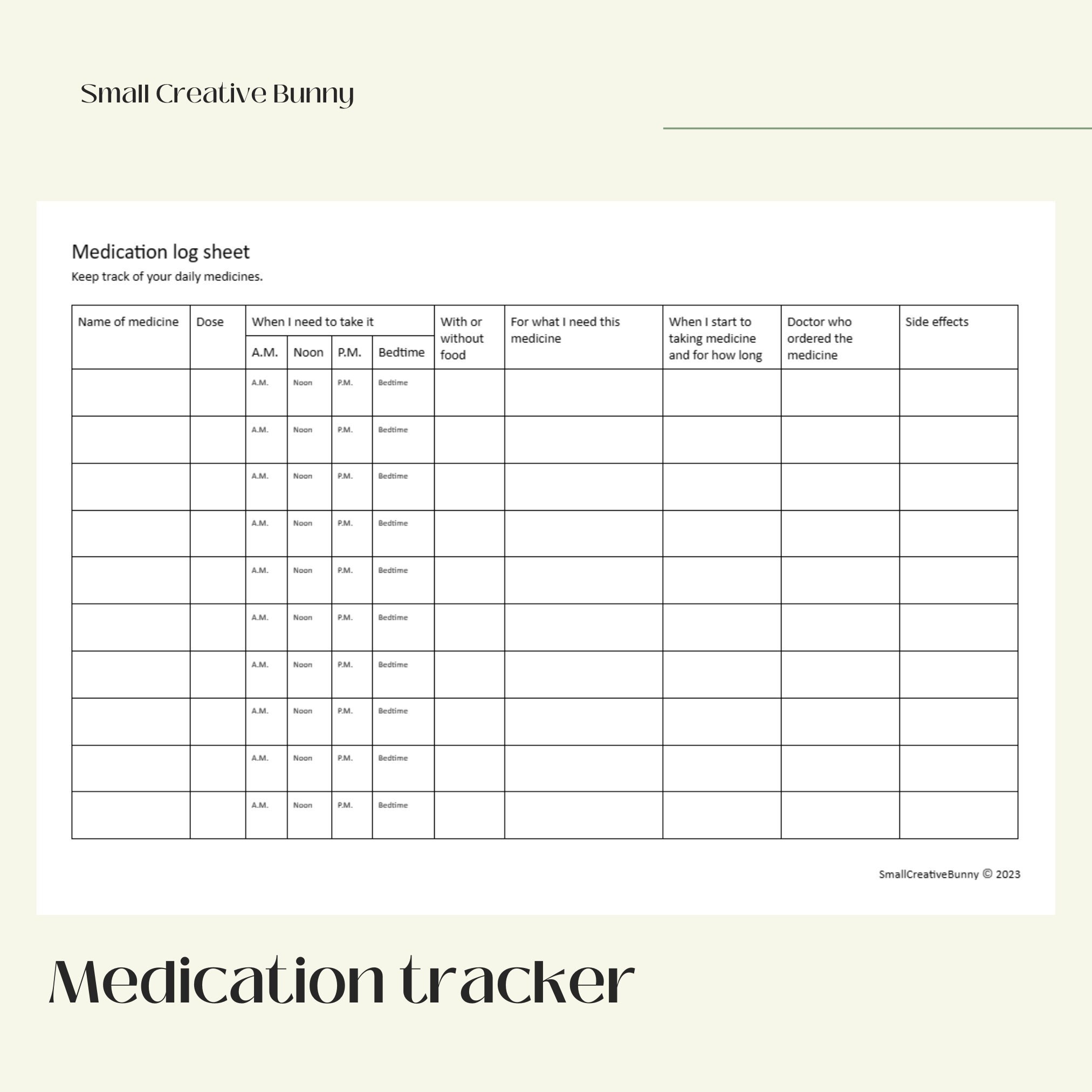 Medication Log, Keep Track on Your Medicines, Medication Tracker, Track ...