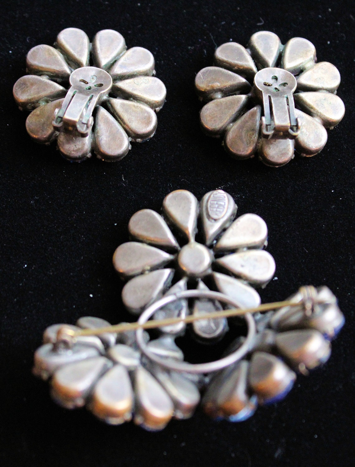 Vintage Signed Regency Jewels Triple Stone Blue Flowers Dimensional ...