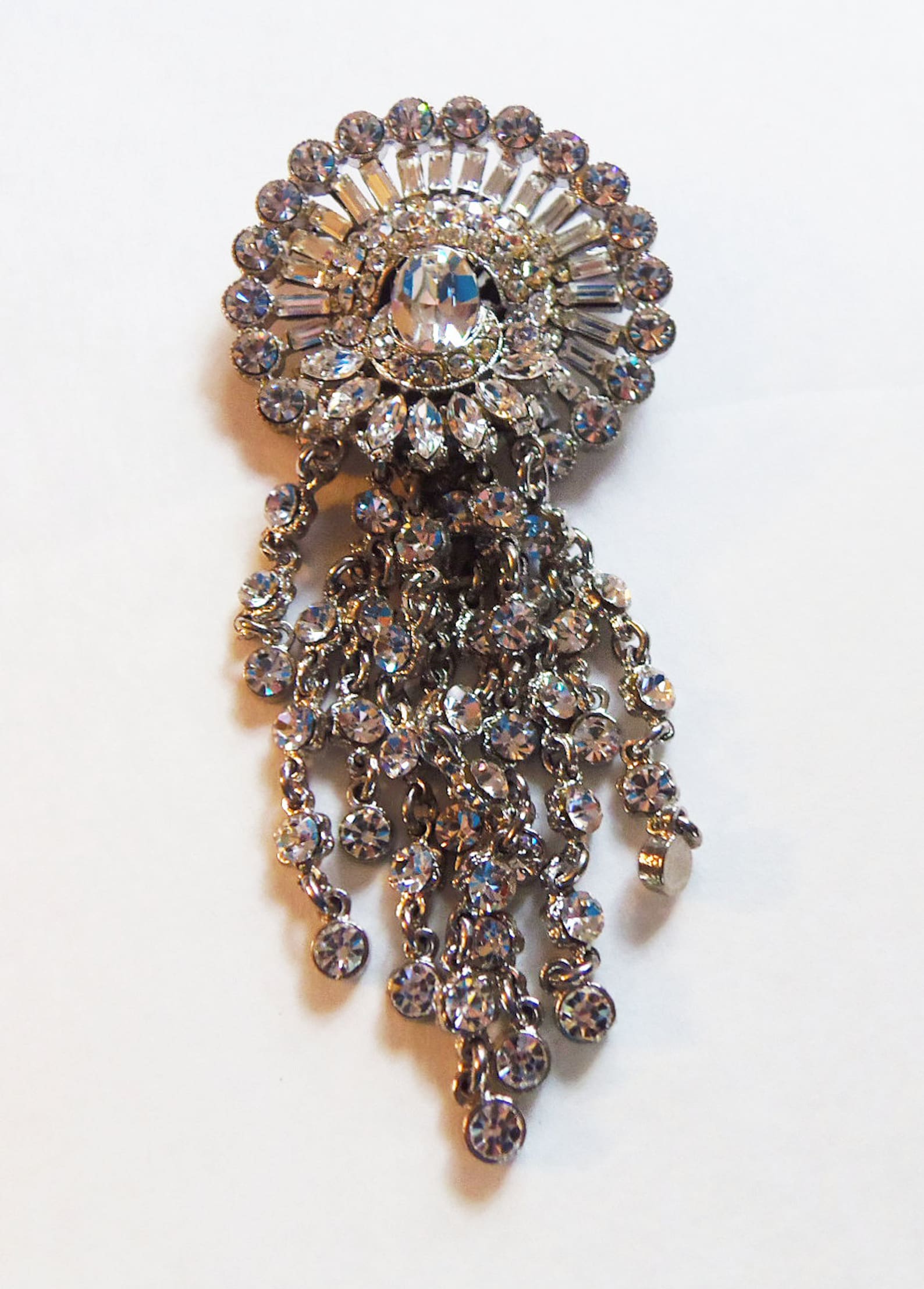 Barrera Silver Rhinestone Fringe Brooch/pin Jose and Maria - Etsy