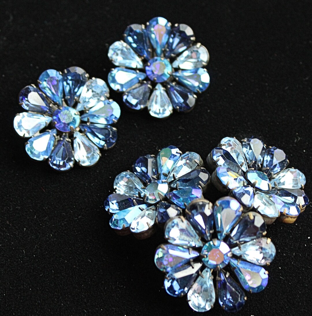 Vintage Signed Regency Jewels Triple Stone Blue Flowers Dimensional ...