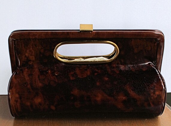 Vintage 1960 tortoise shell patent leather clutch han… - Gem