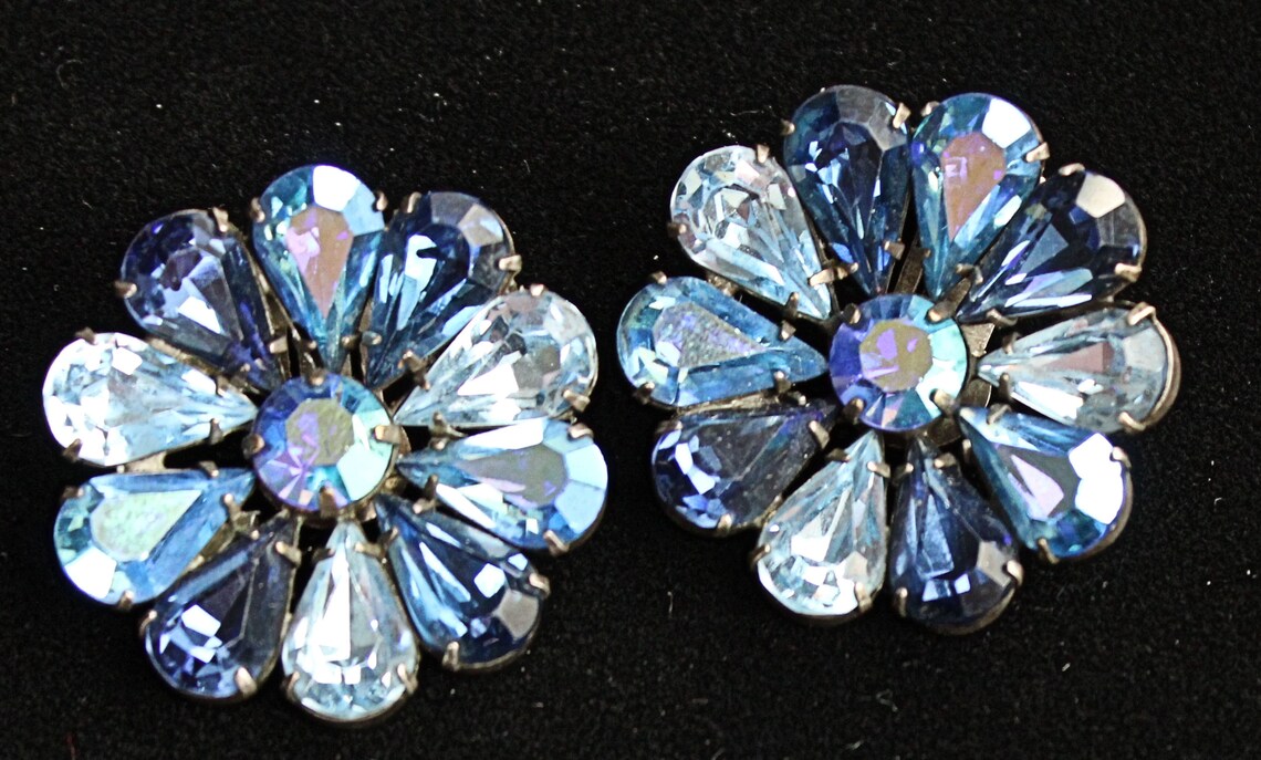 Vintage Signed Regency Jewels Triple Stone Blue Flowers Dimensional ...