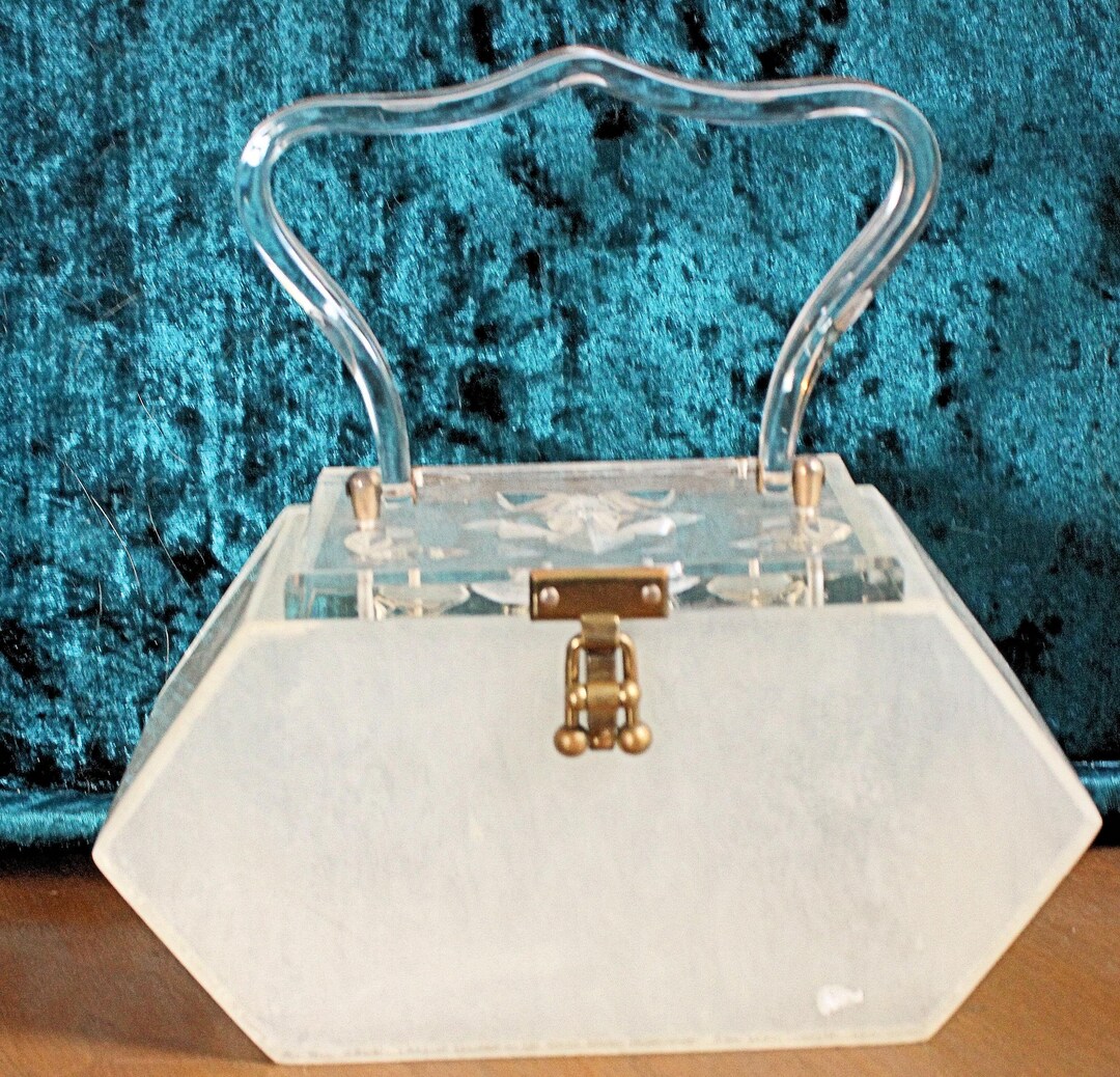 Vintage Lucite Pearlized White Box Bag - Etsy