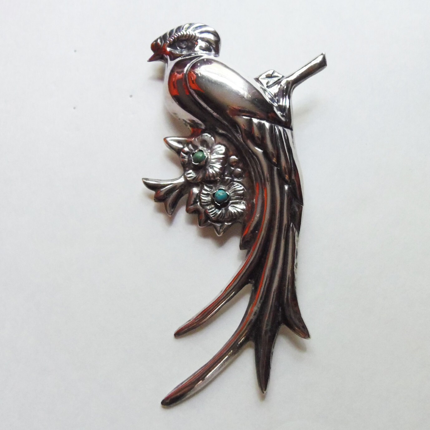 Large Parrot Pin/brooch Turquoise Sterling Silver Vintage Mexico - Etsy