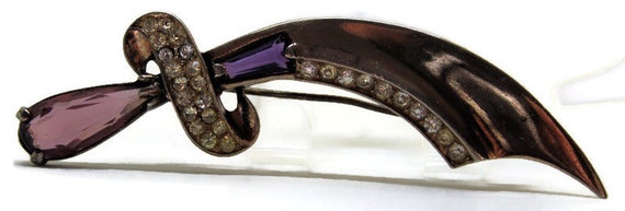 Jeweled Sword or Scimitar Pin Sterling Silver Gold Ve… - Gem