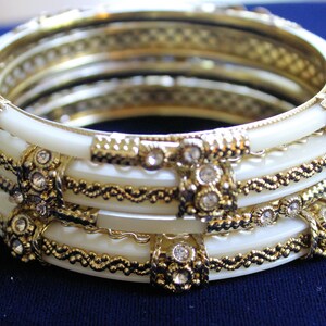 Set of Four White and Gold Stacked Bangle Bracelets - Etsy
