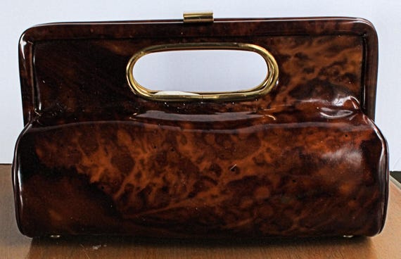 Vintage 1960 tortoise shell patent leather clutch han… - Gem