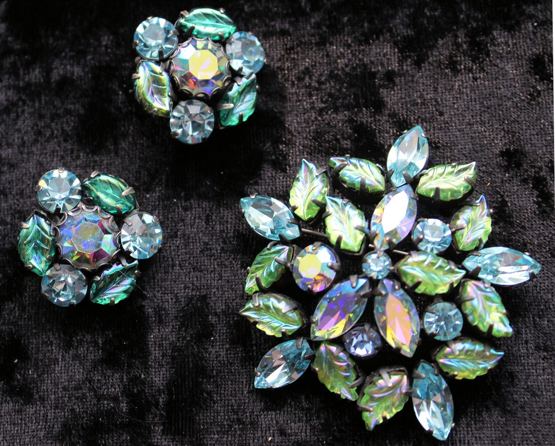 Regency Vintage Demi Parure Blue and Green Brooch/pin and Earrings - Etsy