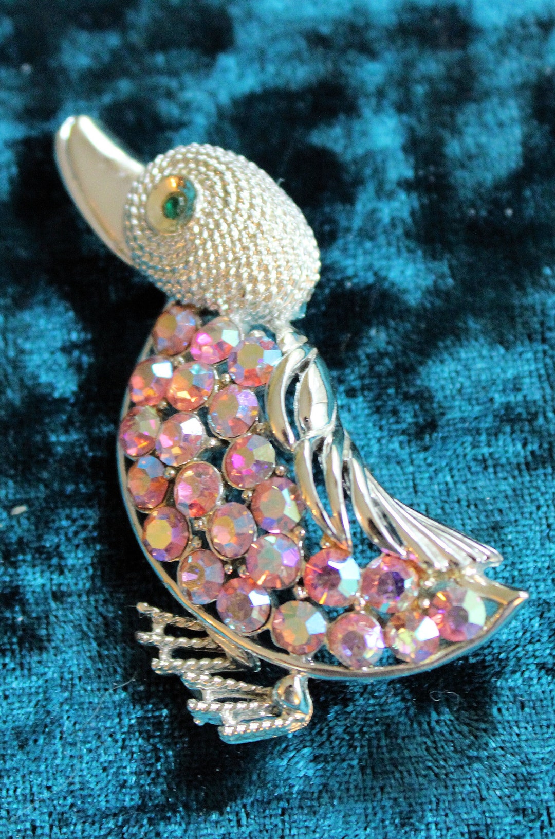Vintage Coro Pink Rhinestone Duck Bird Brooch/pin - Etsy