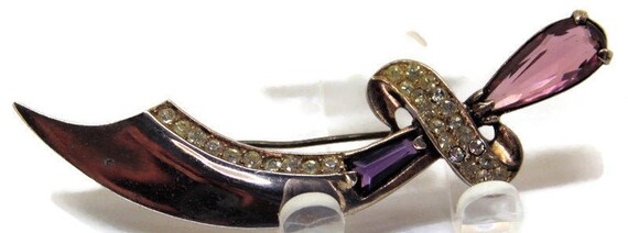 Jeweled Sword or Scimitar Pin Sterling Silver Gold Ve… - Gem