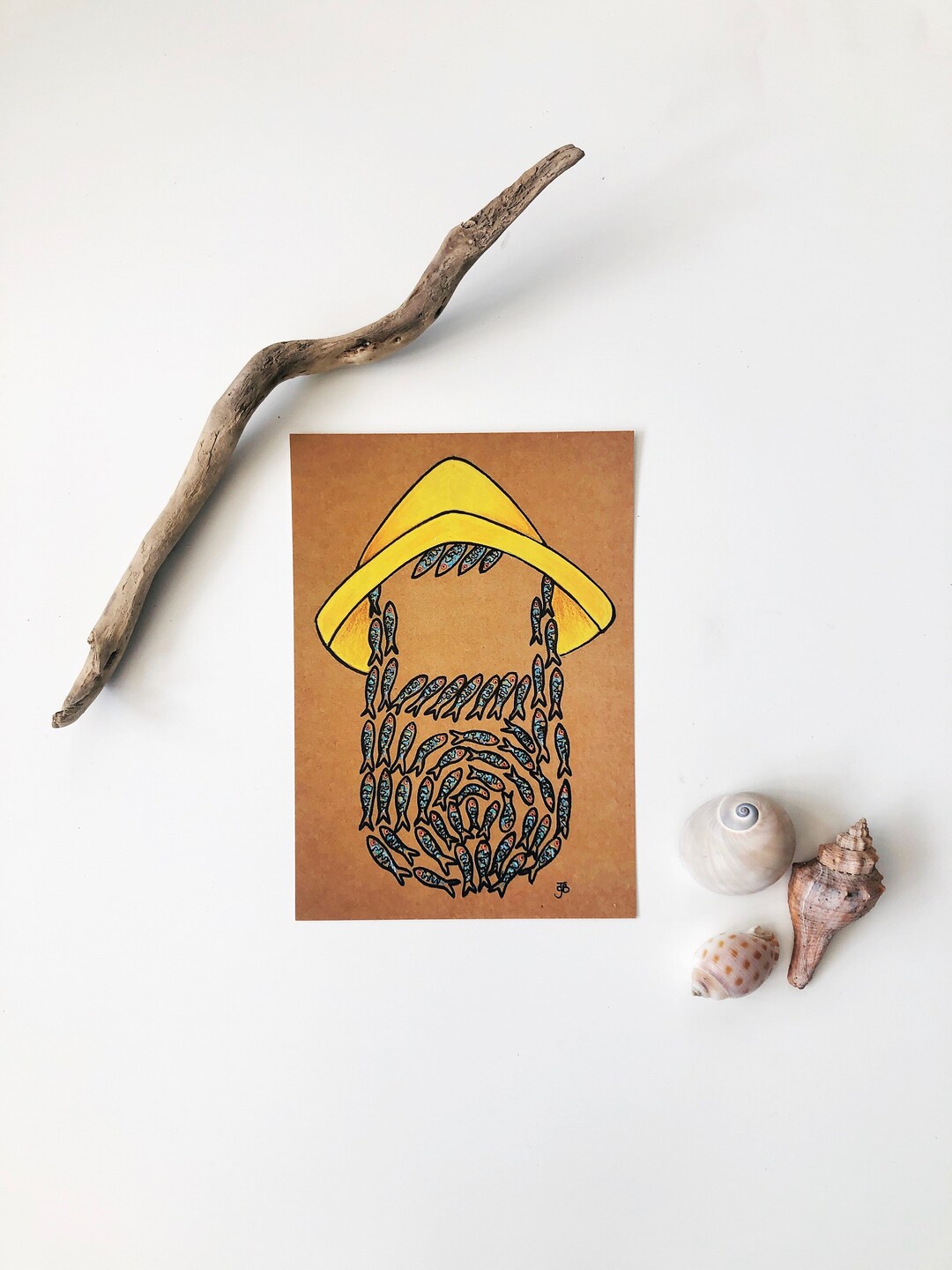 Fish Face - Mini Print - Fisherman - Beard - Mackerel - Fishing ...