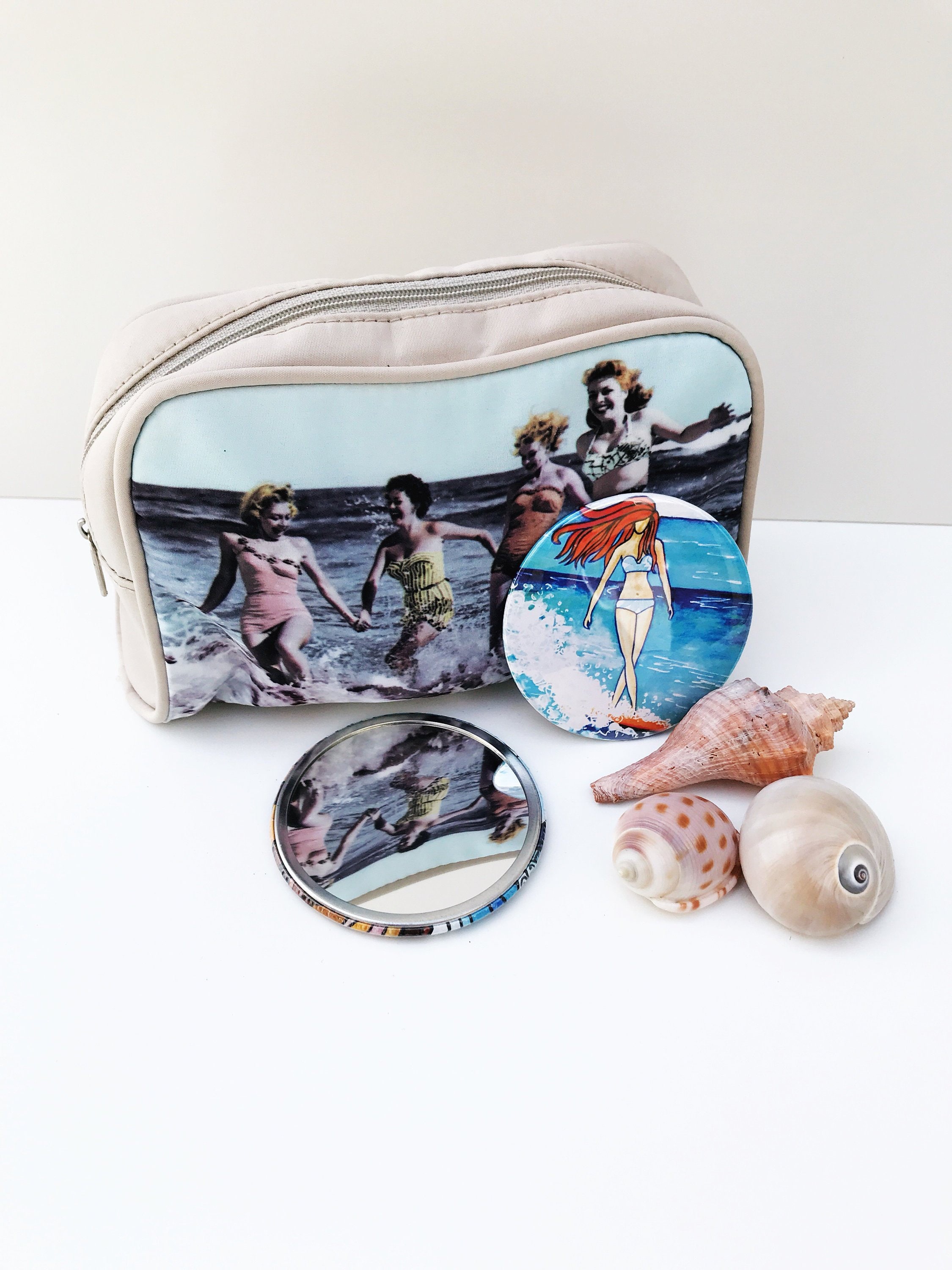 Pocket Mirror 76mm Surf Girl Mermaid Kissing Couple | Etsy UK