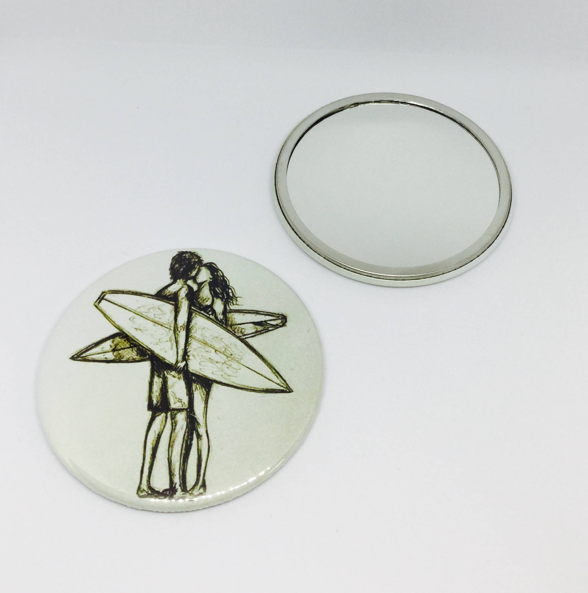 Pocket Mirror 76mm Surf Girl Mermaid Kissing Couple | Etsy UK