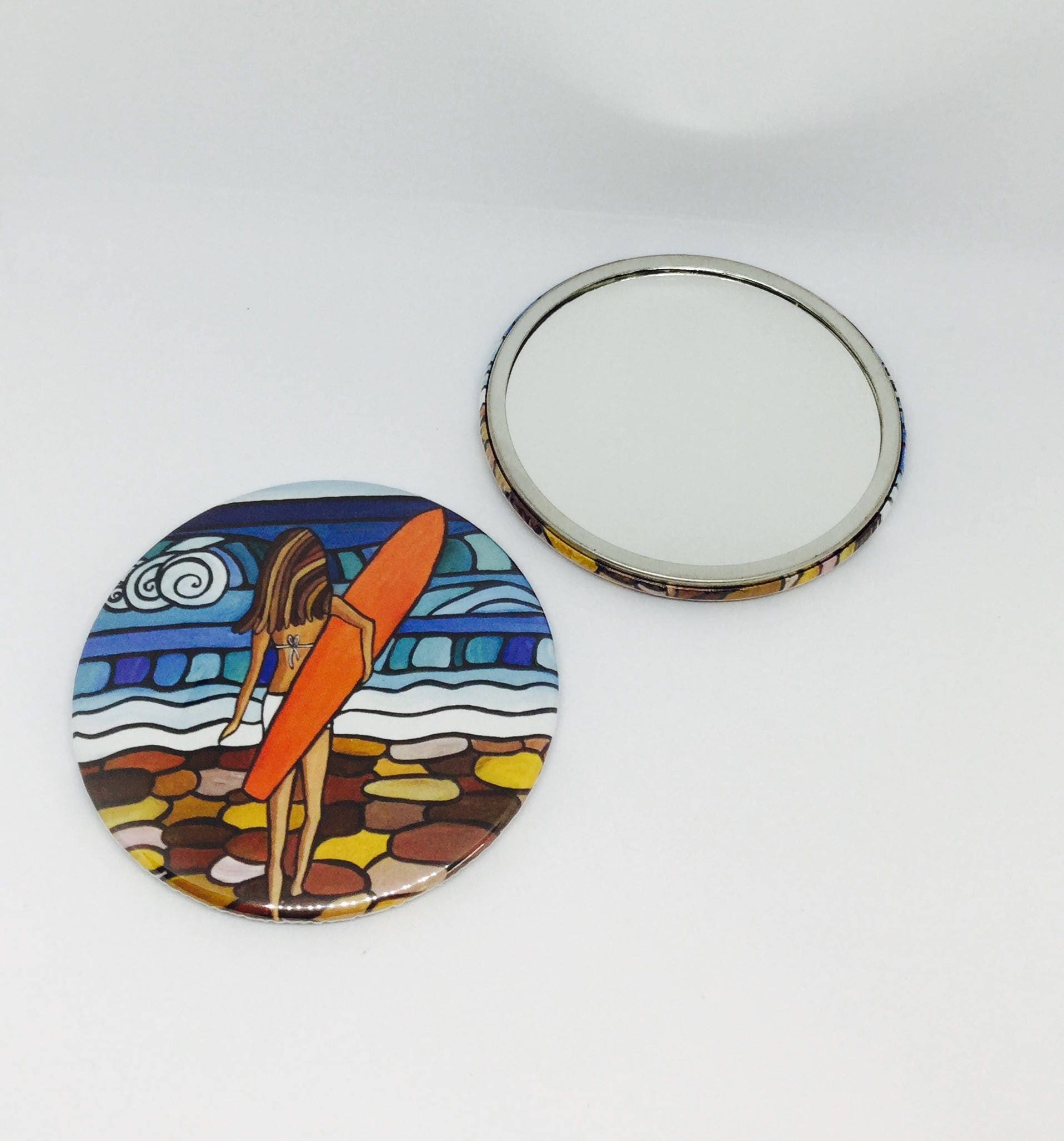 Pocket Mirror 76mm Surf Girl Mermaid Kissing Couple | Etsy UK
