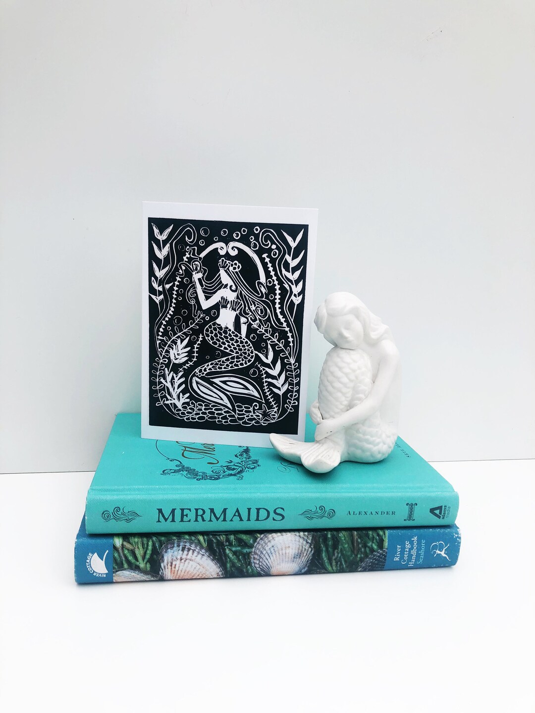 Mermaid Card - Lino Print Mermaid - Birthday - Surfer Girl - Greetings ...