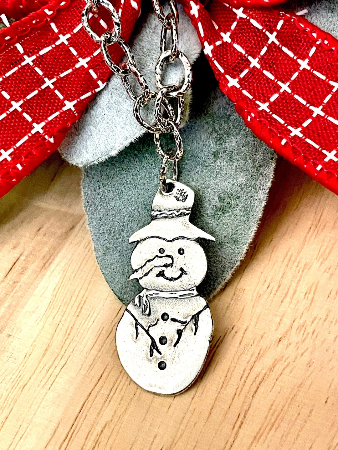 Silver Snowman Necklace Pendant Handmade Christmas Jewelry Winter Gift ...