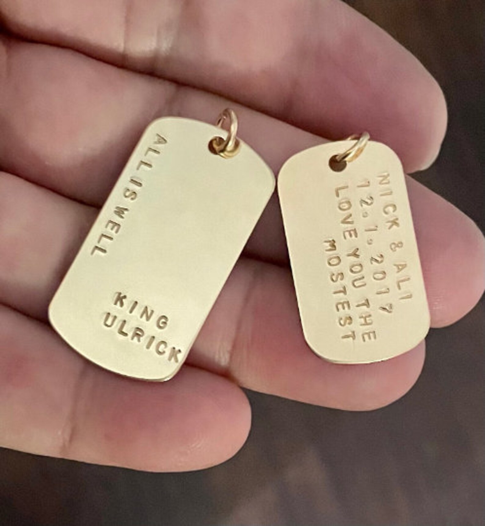 Gold Dog Tag Necklace Pendant Personalized Hand Stamped | Etsy