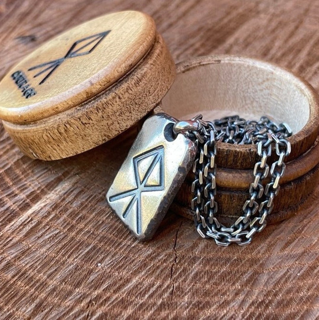 Mens Courage Rune Symbol Necklace Pendant, Sterling Silver Viking Bind ...