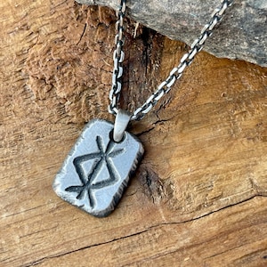 Mens Courage Rune Symbol Necklace Pendant, Sterling Silver Viking Bind ...