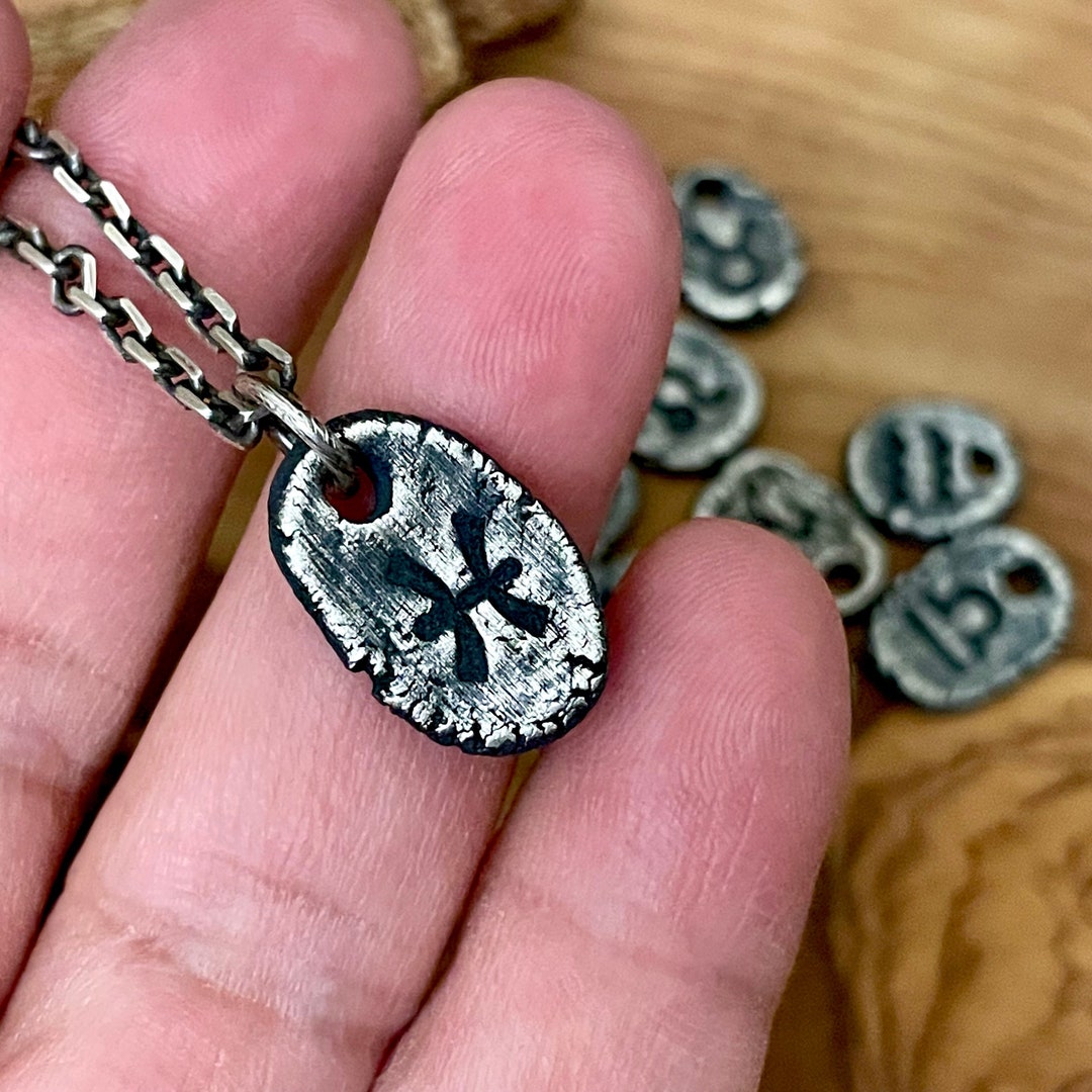 Pisces Necklace Men, Rustic Oxidized Silver Zodiace Sign Pendant, Mens ...