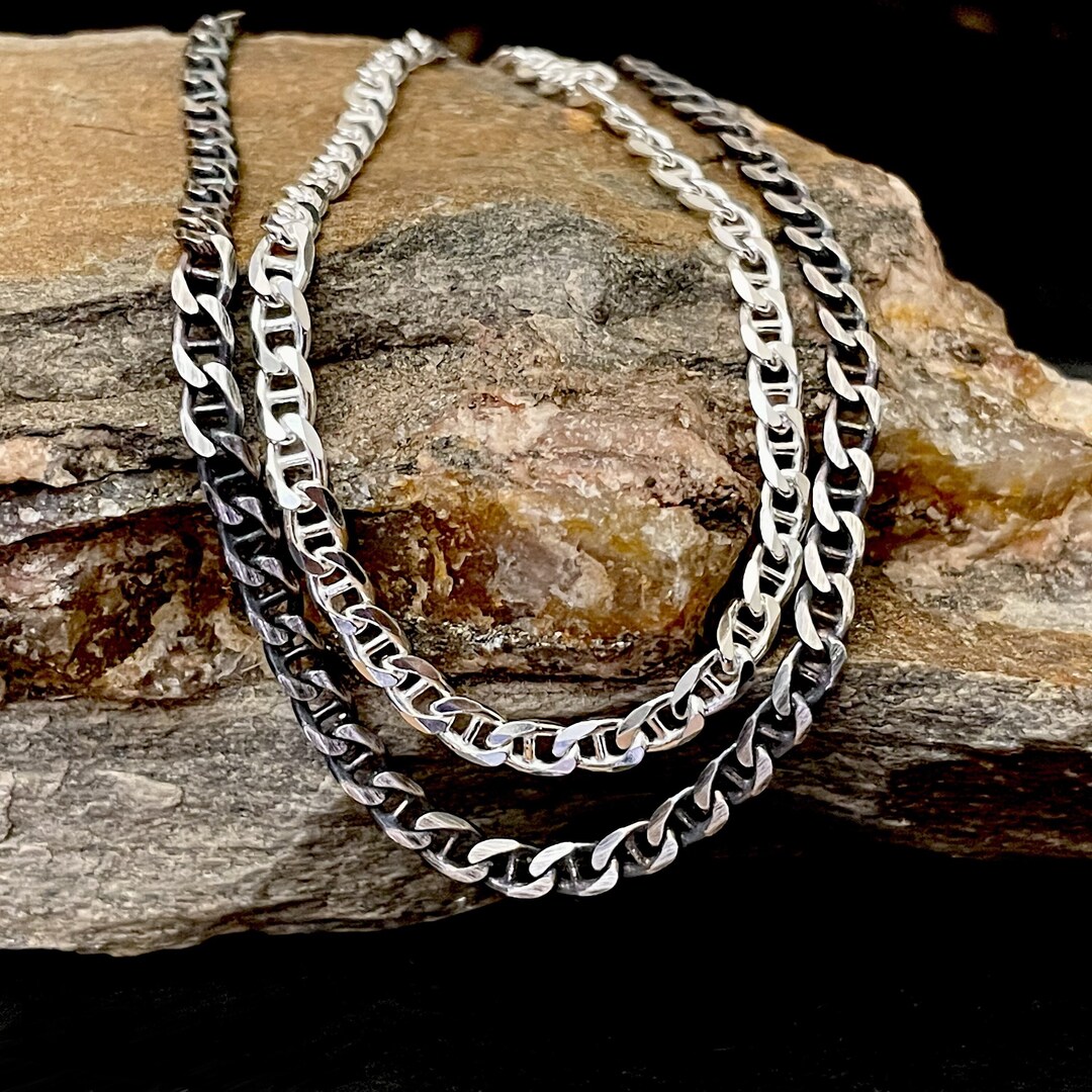 Mens Marina Chain Necklace Sterling Silver, 4mm Flat Marina Chain ...