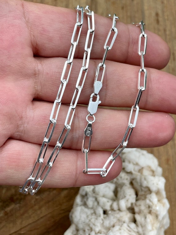 Staple Chain in 925 Sterling Silver Long Layering Paperclip Chain Trending Elongated Link Rectangular Oval Cable Silver Chain for Women Etsy