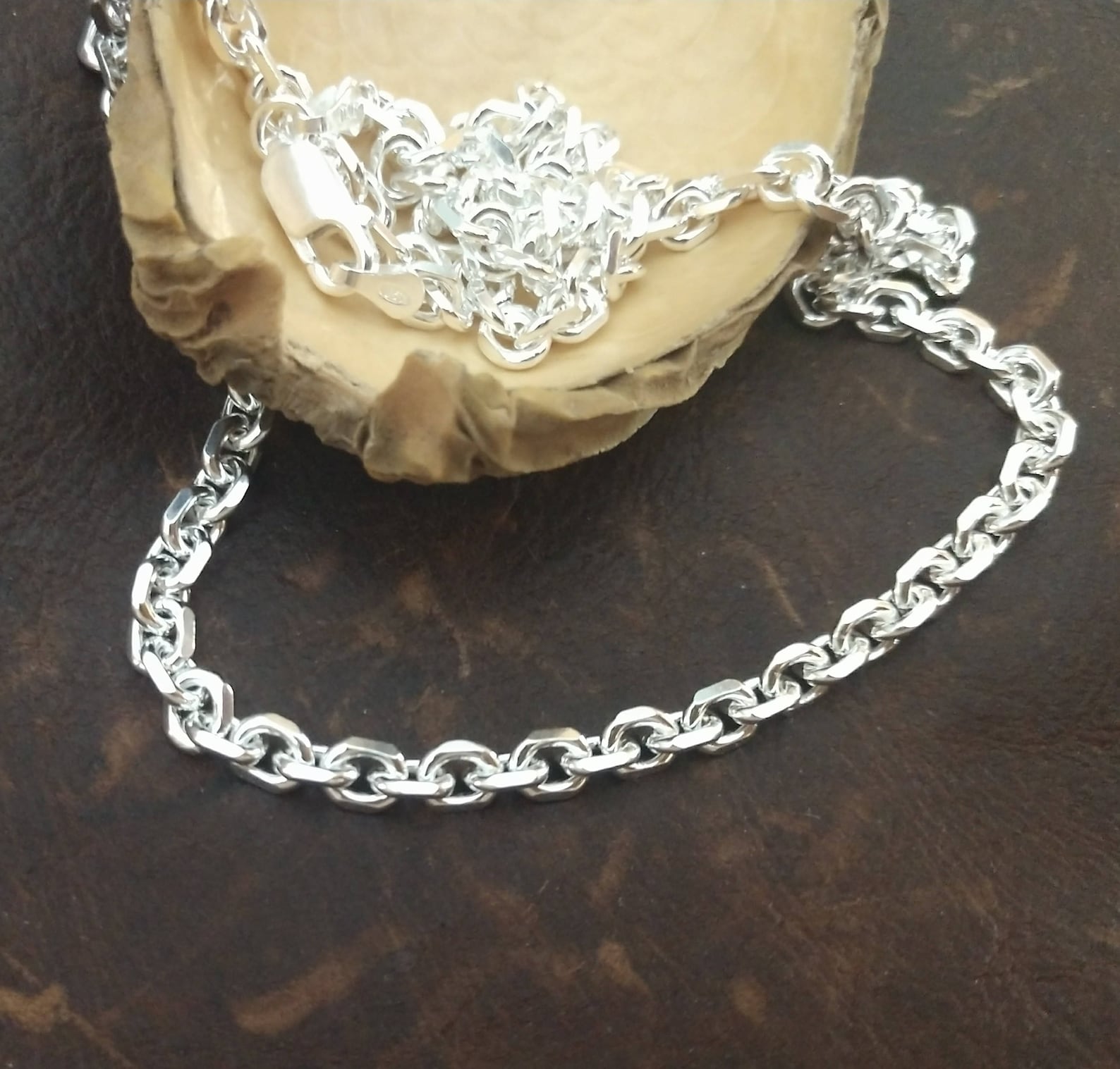 Mens Heavy Sterling Silver Chain Mens Necklace Mens Bracelet Beveled ...