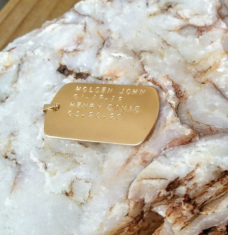 Gold Dog Tag Necklace Pendant Personalized Hand Stamped | Etsy