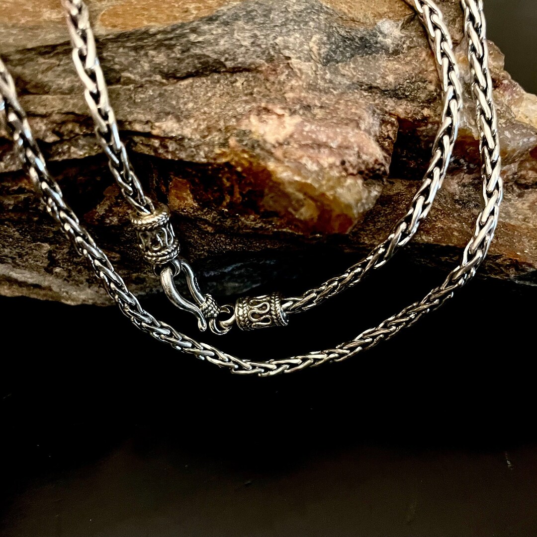 Mens Viking Chain Necklace Sterling Silver, 2.5mm Wheat Chain Necklace ...